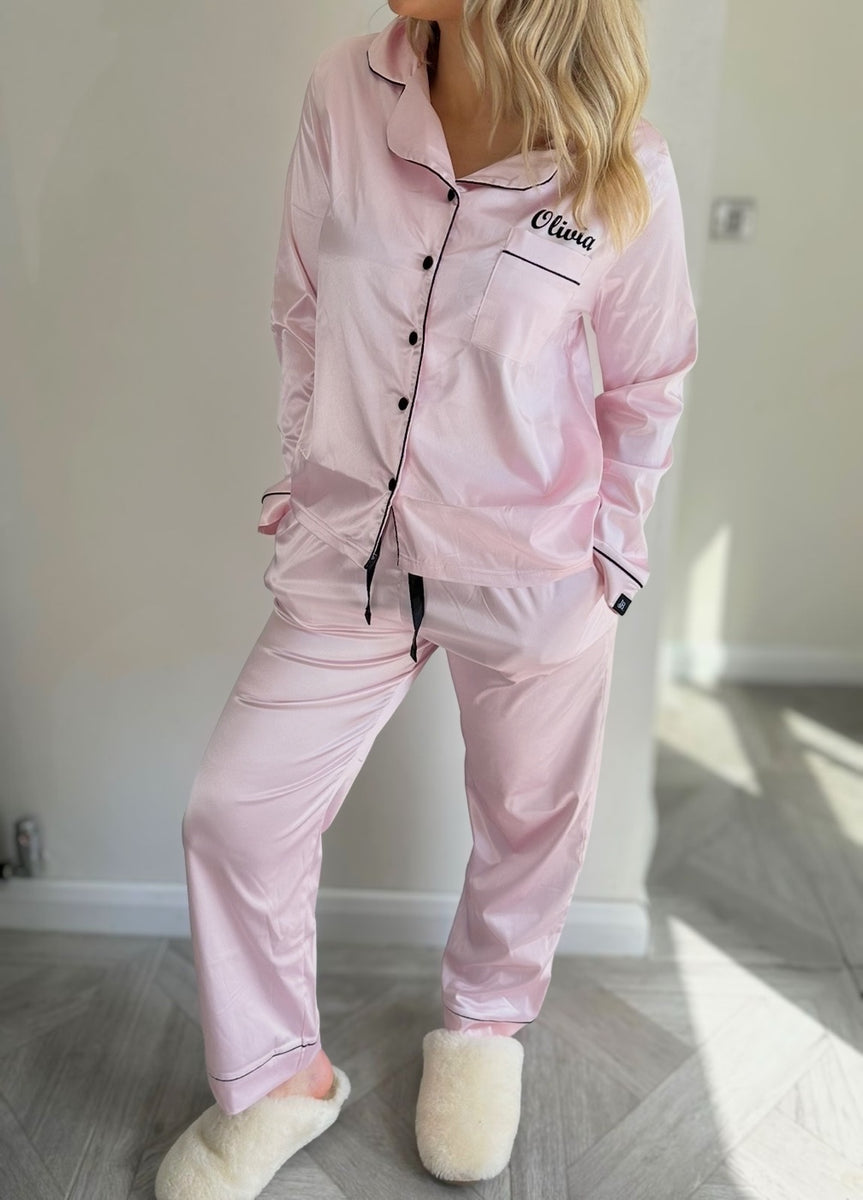 Ladies long personalised satin pyjamas – Lulabay